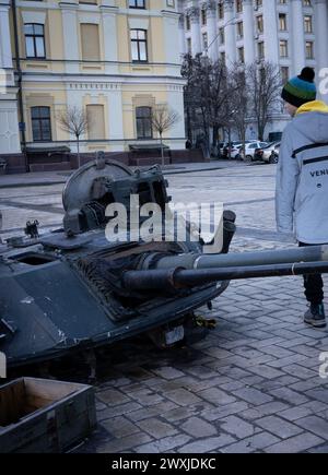Burned out Russian tanks are being displayed on St. Michael's Square in ...