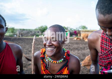 Masai tribe members with colorful dresses Stock Photo - Alamy