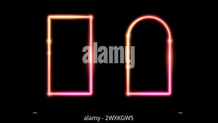 Glow neon rectangular and arch frames. Purple shining borders. Light ...