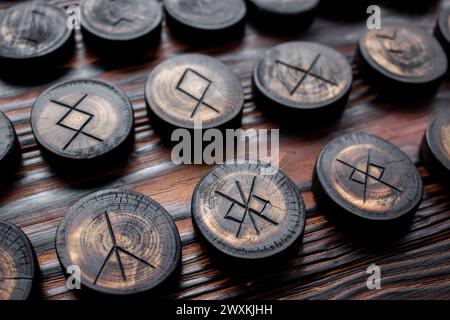 Set of anglo-saxon runes carved in wood - Anglo-saxon futhark (futhorc ...