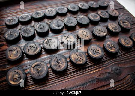 Set of anglo-saxon runes carved in wood - Anglo-saxon futhark (futhorc ...