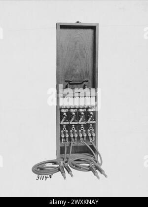 Close up of a monocord switchboard, front view, open ca. 1918 Stock ...
