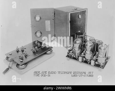 A close up of an airline telephone receiving set SCR-91 (uses VT-1 ...