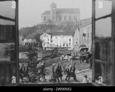 View through an attic window of machine gun company, 39th infantry ...