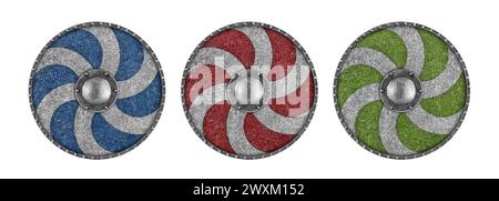 Old decorated color metal shield isolated on white background Stock ...