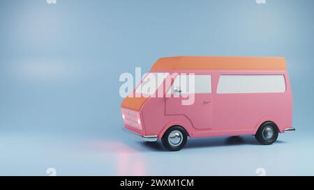 Vintage Van in Pastel Pink and Orange: Retro Road Trip Ready Stock ...