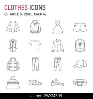 Apparel fashion line icons signs set. Design collection of Clothing ...