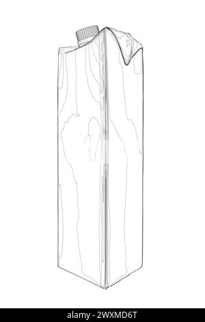 Vector illustration linear, tetrapack of milk or juice, drawn line ...