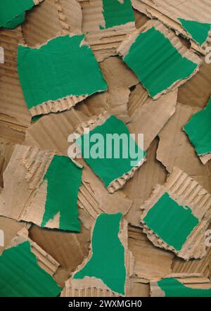 Texture from pieces of torn colored cardboard. Green brown carton ...