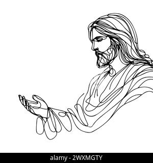 One continuous line depicts Jesus Christ. Isolated outline on a white ...