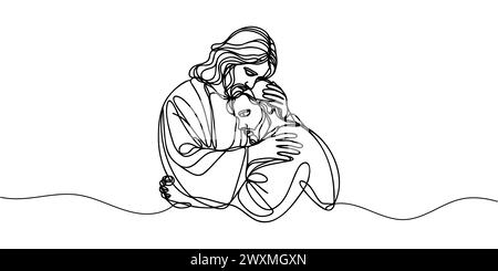 One continuous line draws Jesus hugging a sinner Stock Vector Image ...