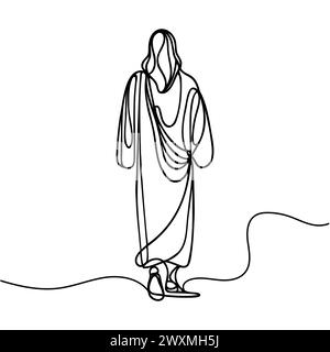One continuous line depicts Jesus Christ. Isolated outline on a white ...