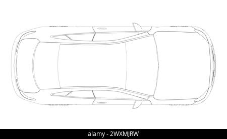 Outline of a two door modern car made of black lines isolated on a ...