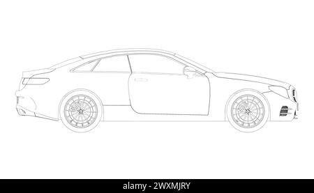 Outline of a two door modern car made of black lines isolated on a ...