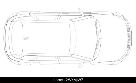 Modern SUV car outline. Top view of contour crossover vehicle isolated ...