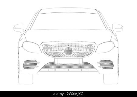 Outline of a two door modern car made of black lines isolated on a ...