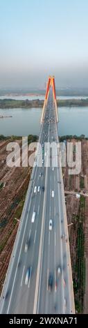 Aerial view of Nhat Tan bridge in Ha Noi, Vietnam. Nhat Tan Bridge is a ...