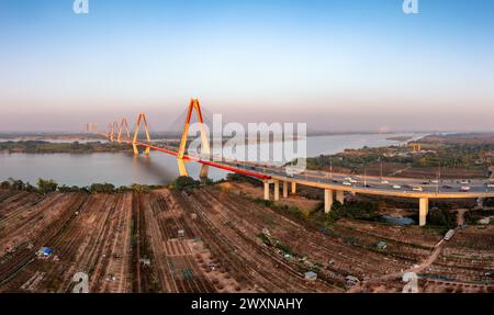 Aerial view of Nhat Tan bridge in Ha Noi, Vietnam. Nhat Tan Bridge is a ...