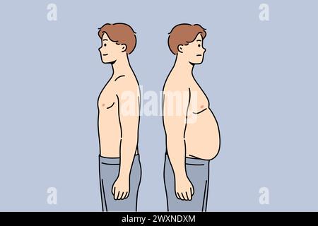 Happy Fat And Thin Men Eating A Big Food Stock Vector Image And Art Alamy