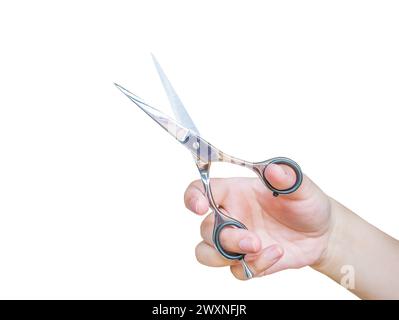 Hairdresser's hand hold scissors isolated on white background Stock ...