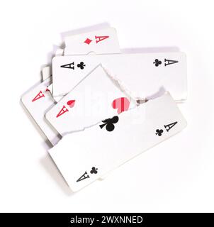 Playing card, torn in pieces, isolated on white Stock Photo - Alamy