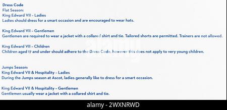 Conditions of entry sign at Ascot Racecourse, including details of the ...