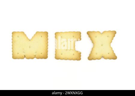 Capital letter shaped biscuits forming word JINX isolated on white ...