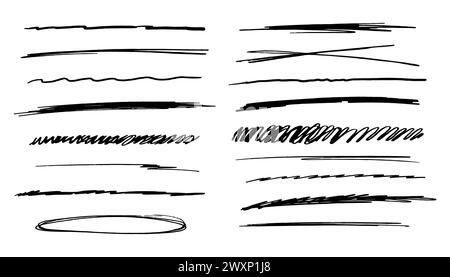 strikethrough underlines, set brush stroke, marker lines grunge curve ...