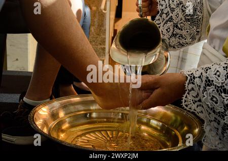 foot washing ceremony at catholic mass serrinha, bahia, brazil - april ...