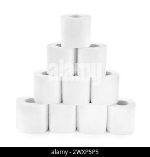 Pyramid of toilet paper rolls isolated on white Stock Photo - Alamy
