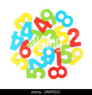 Colorful numbers on white background, top view Stock Photo - Alamy