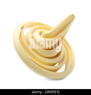 One pale yellow spinning top on white background Stock Photo - Alamy