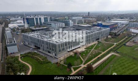 Aerial view of the Sky Studios (Sky Osterley) site in Isleworth, UK ...