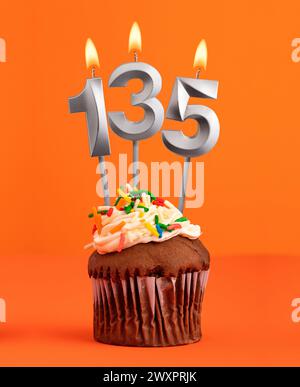 Birthday candle number 135 - Invitation card with orange background ...