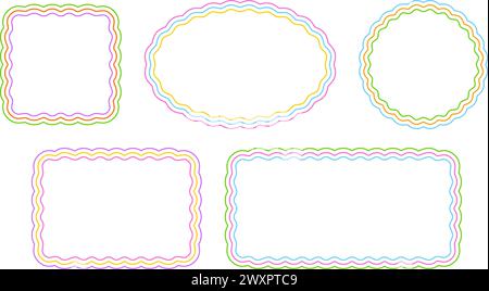 Set of oval frames with wavy edges. Ellipse shapes with undulated ...