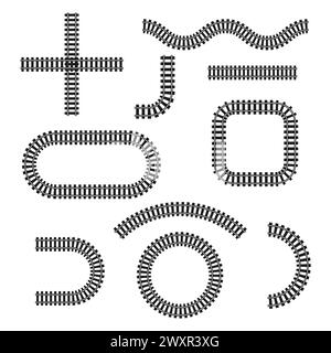 Railroad tracks vector set. Circular, curved, and straight train rails. Isolated railway lines ...