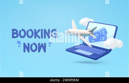 Flight booking, ariel service banner, background template with 3d ...