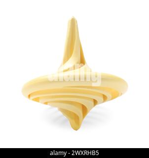 One pale yellow spinning top on white background Stock Photo - Alamy