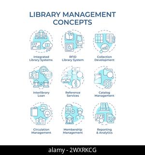Library management soft blue concept icons Stock Vector Image & Art - Alamy