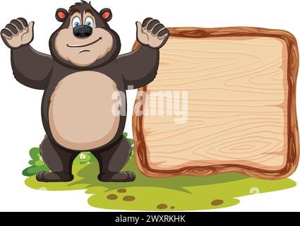 Cartoon bear standing next to a signboard Stock Vector Image & Art - Alamy