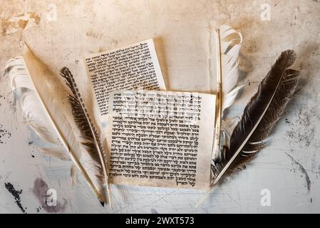 Mezuzah parchment made from animal skin with the full text of the Shema ...