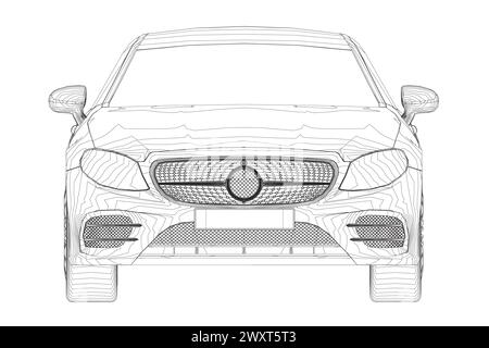 Outline of a two door modern car made of black lines isolated on a ...