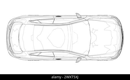 Outline of a two door modern car made of black lines isolated on a ...