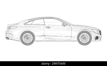 Outline of a two door modern car made of black lines isolated on a ...