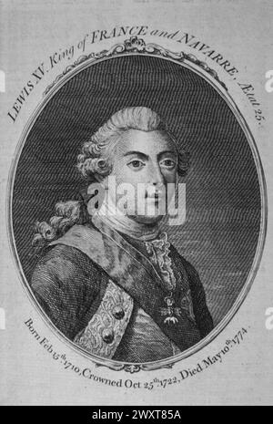 18th century illustration of Louis XV, King of France, Reigned 1715 ...