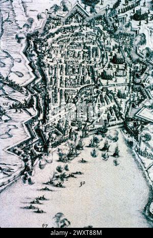 The siege of La Rochelle, detail of engraving by French artist Jacques ...
