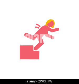 Falling pink woman silhouette pictogram. Caution sign. Isolated on ...