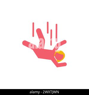 Falling pink woman silhouette pictogram. Caution sign. Isolated on ...