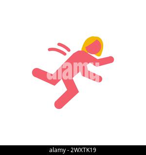 Falling pink woman silhouette pictogram. Caution sign. Isolated on ...