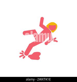 Falling pink woman silhouette pictogram. Caution sign. Isolated on ...